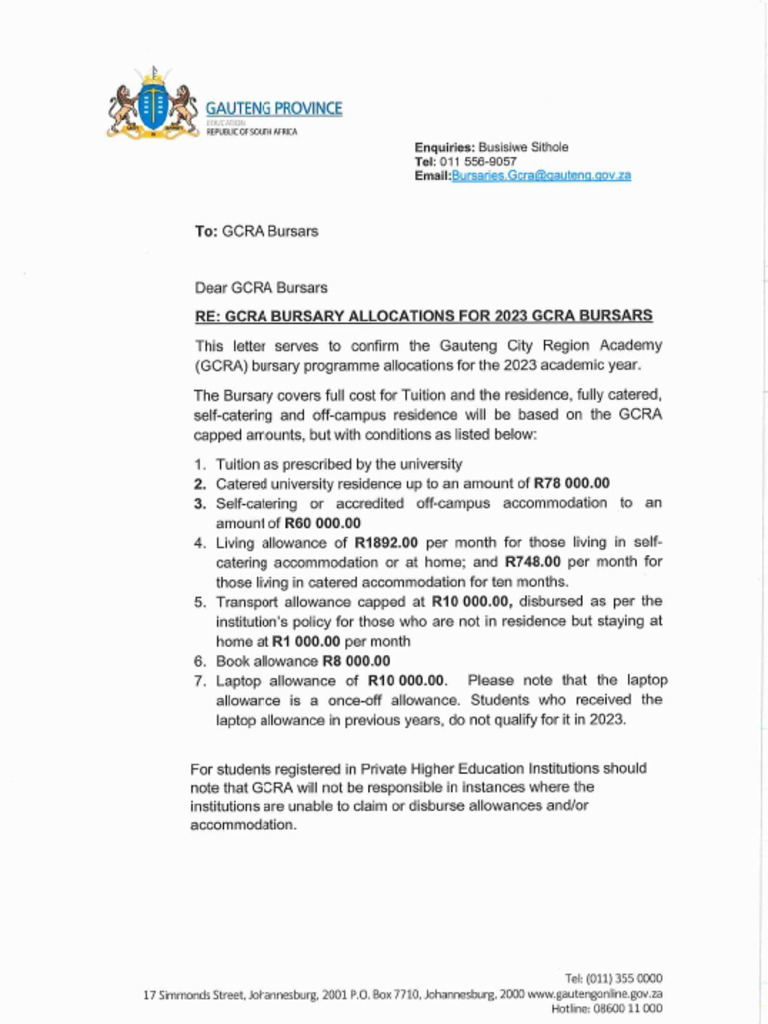 Letter To 2022 GCRA Bursars.20221214 | PDF