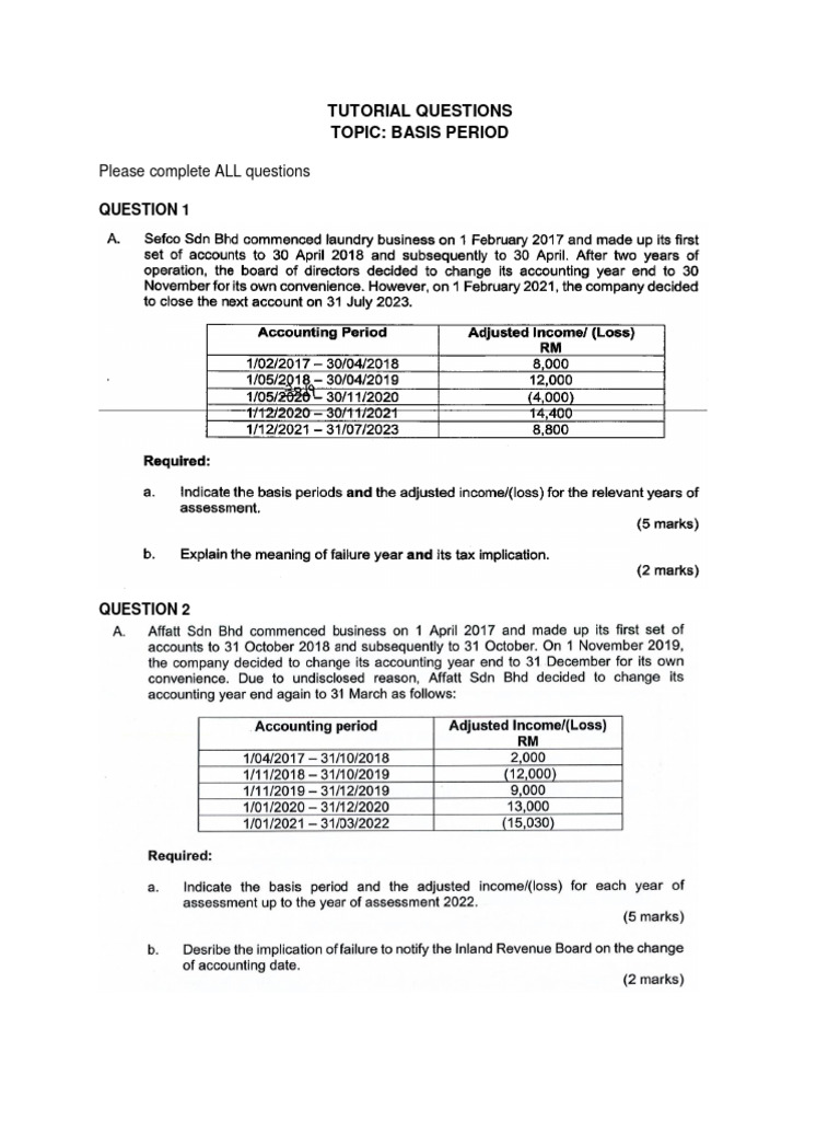 Tutorial Questions - Basis Period | PDF