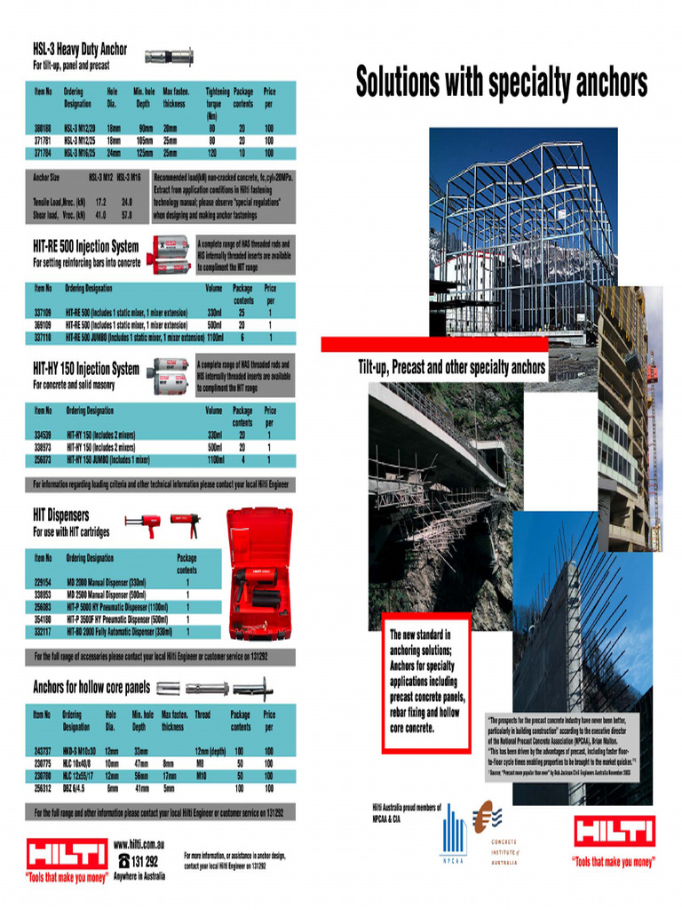Brochure Hilti Speciality Anchors 96064 | PDF