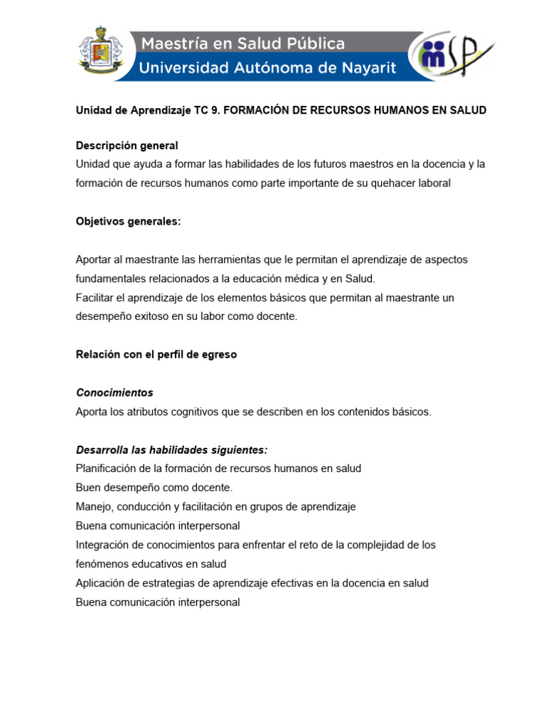 Formacion de Recursos Humanos en Salud | Descargar gratis PDF | Aprendizaje | Evaluación