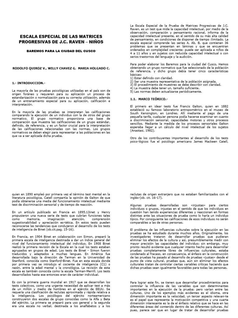 Baremos de la Escala Especial de Raven | PDF | Inteligencia | Sicología