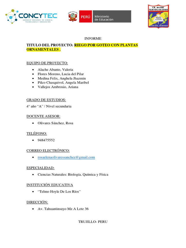 Informe de Proyecto de Ciencias | PDF