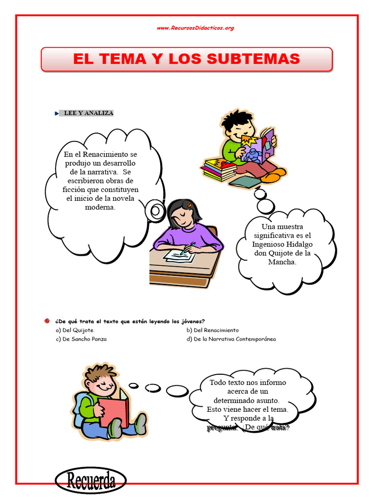 Tema y subtemas en textos educativos | PDF