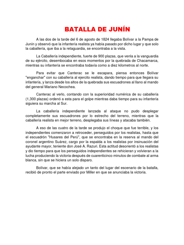 Lectura Batalla de Junín | PDF | Operaciones militares | Guerra