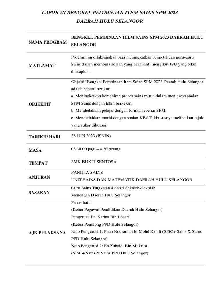 Dokumentasi Bengkel Pembinaan Item 2023 | PDF