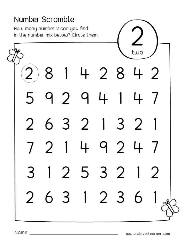 Scrambled Numbers Preschool Activity Worksheet Number 2b | PDF