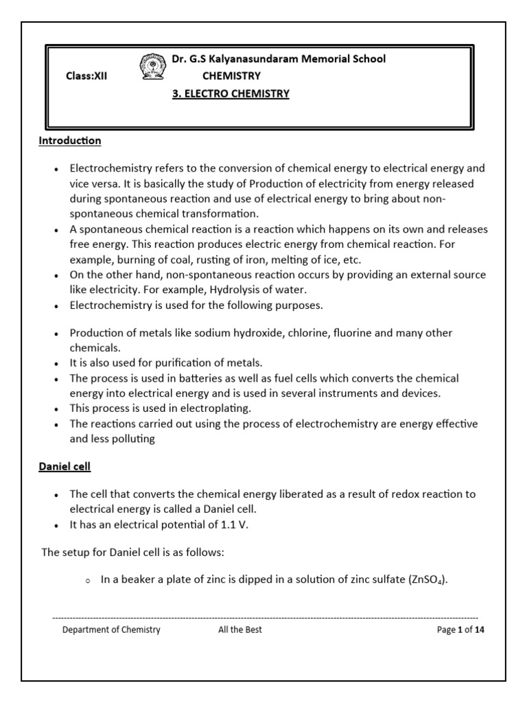 3.electro Chemistry Notes Final. | PDF