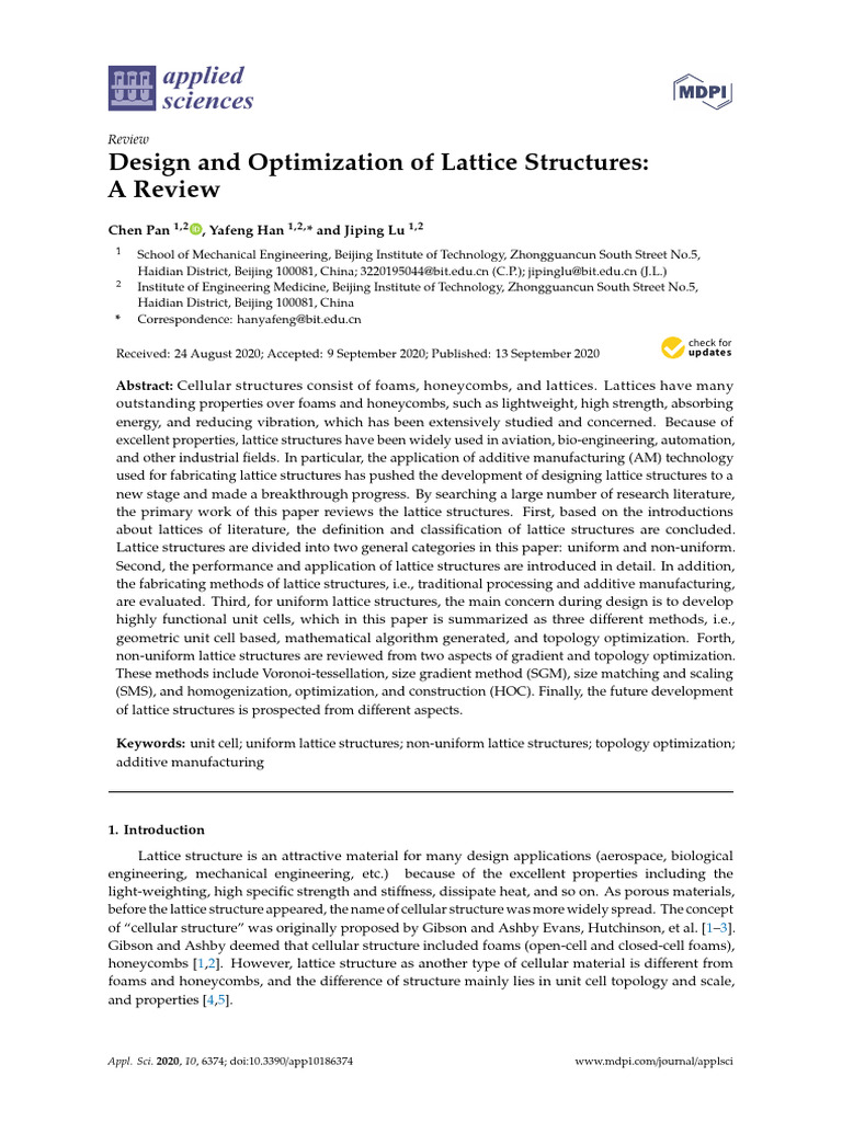 Design and Optimization of Lattice Structures A Review | PDF