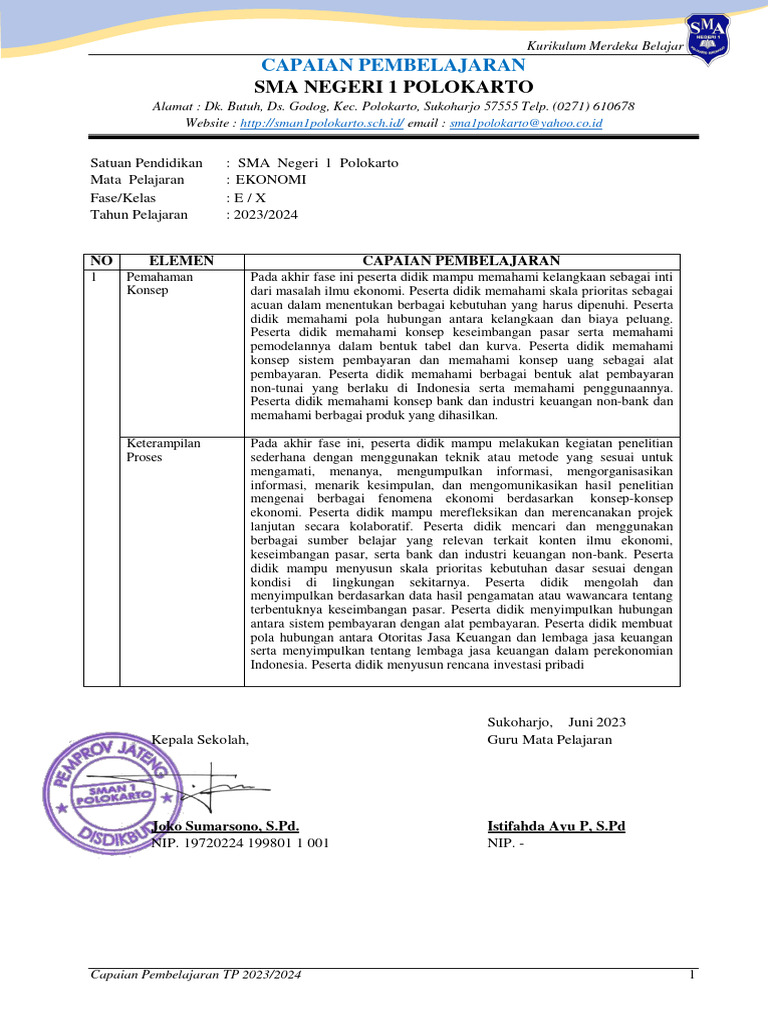 IA - CAPAIAN PEMBELAJARAN EKONOMI KELAS X TP 2022-2023 (1) - 103737 ...