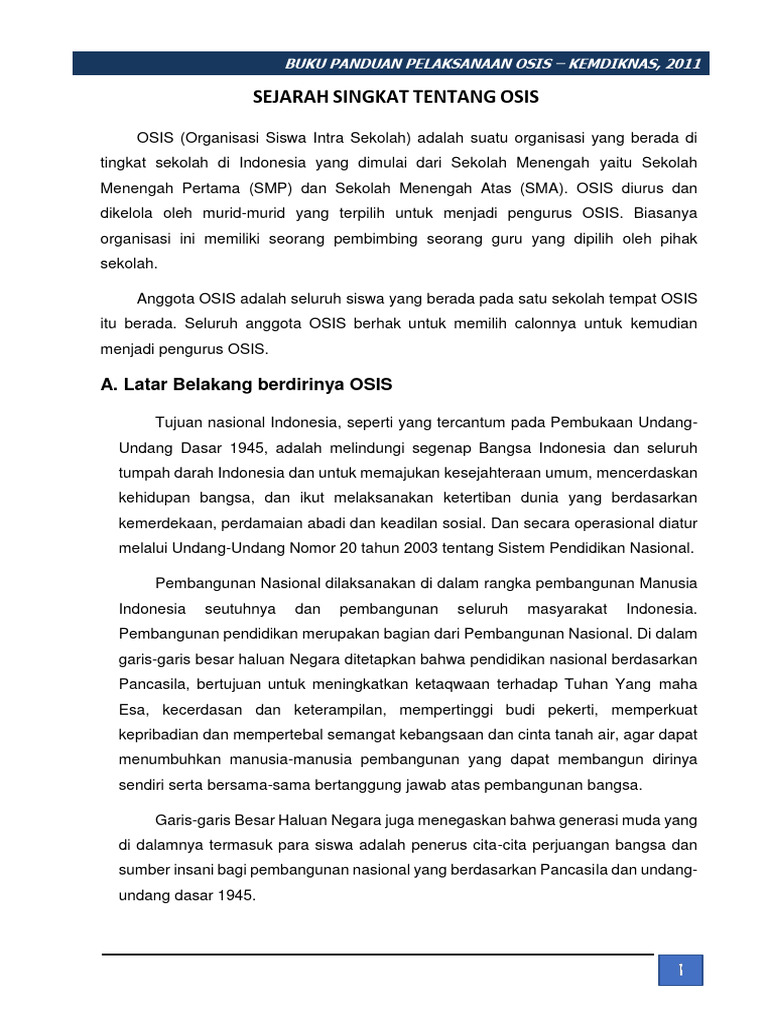Panduan Pelaksanaan OSIS | PDF