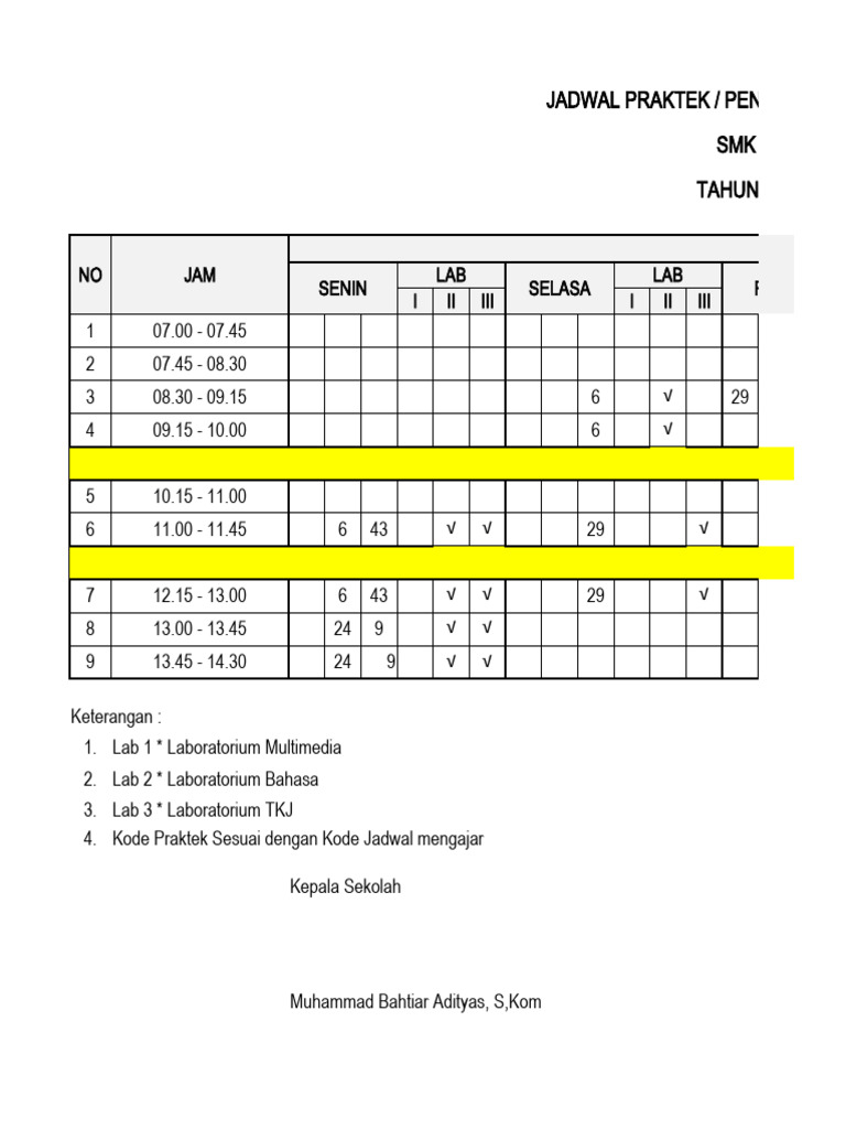 Jadwal Penggunaan Lab | PDF