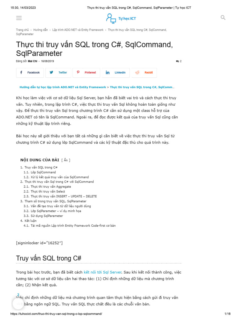 Thực Thi Truy Vấn Sql Trong C Sqlcommand Sqlparameter Tự Học Ict Pdf