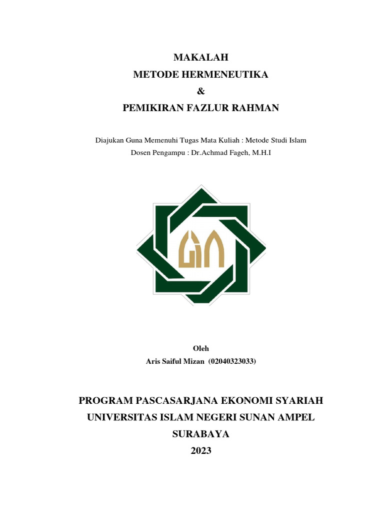 Metode Hermeneutika Dan Pemikiran Fazlur Rahman - ARIS SAIFUL MIZAN | PDF