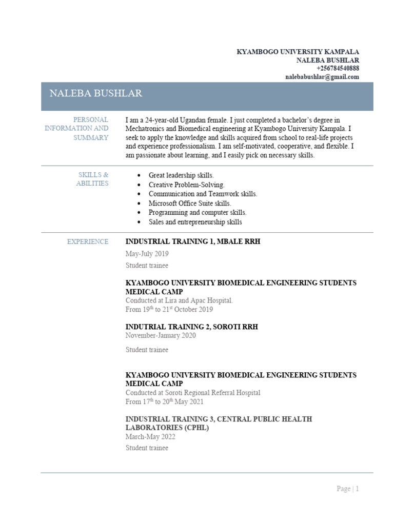 Naleba Bushlar CV | PDF