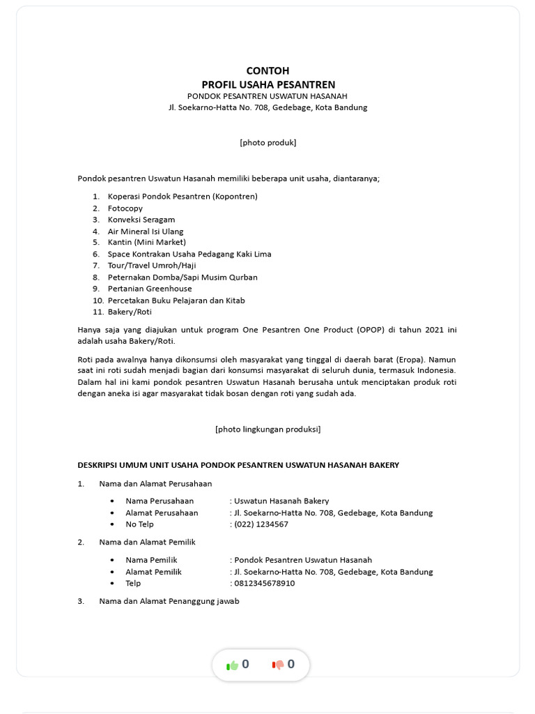 Contoh Profil Usaha Pesantren Nama Pesantren Compress | PDF