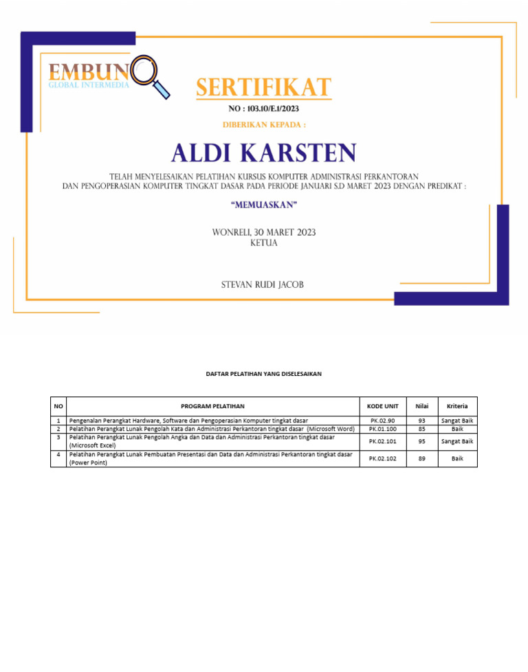 Sertifikat Aldi | PDF