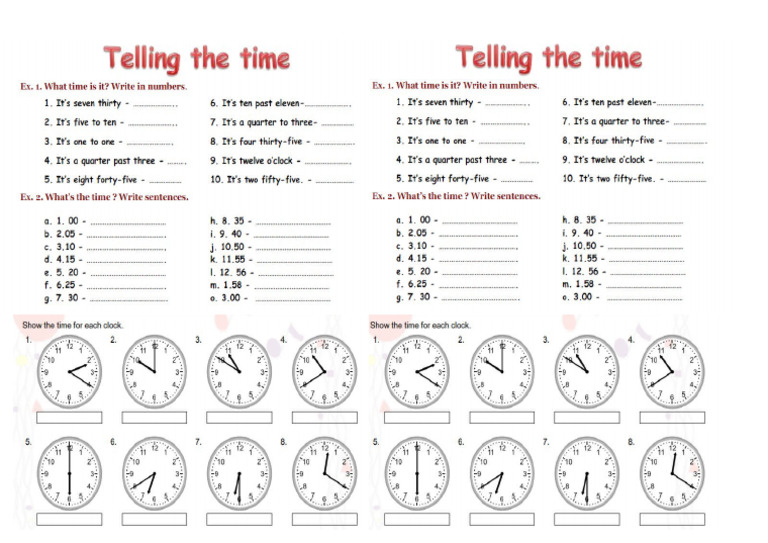 Telling The Time Primero Worksheet | PDF