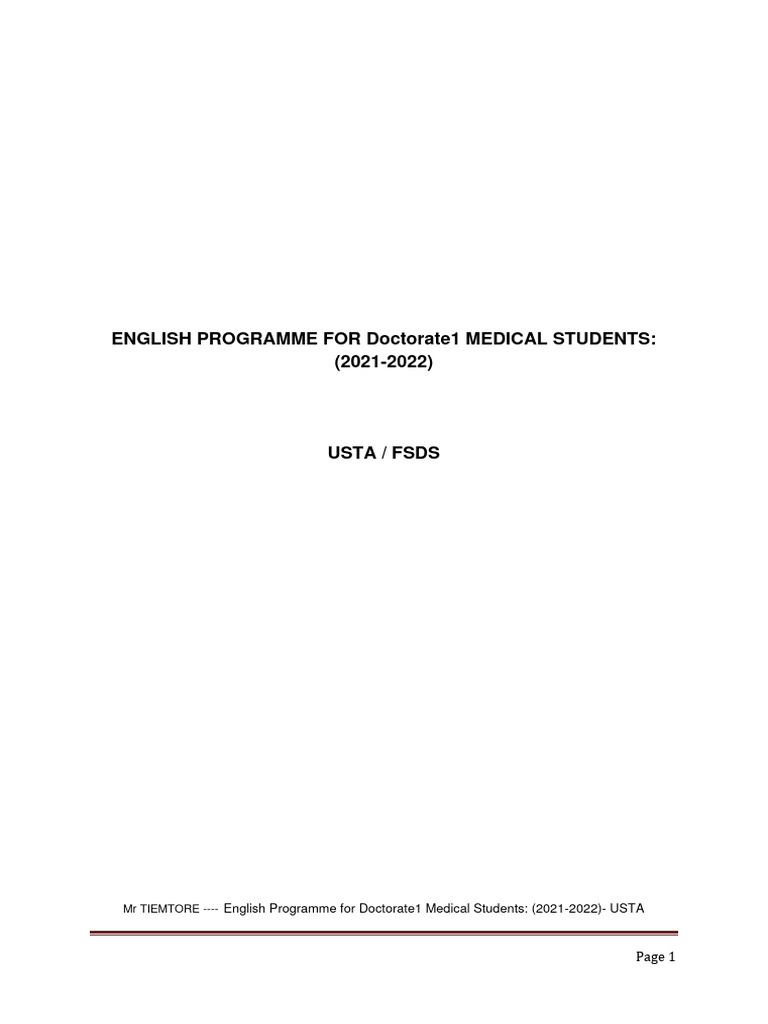 English Program for Doctorate Medical Students | PDF | Tobacco Smoking ...