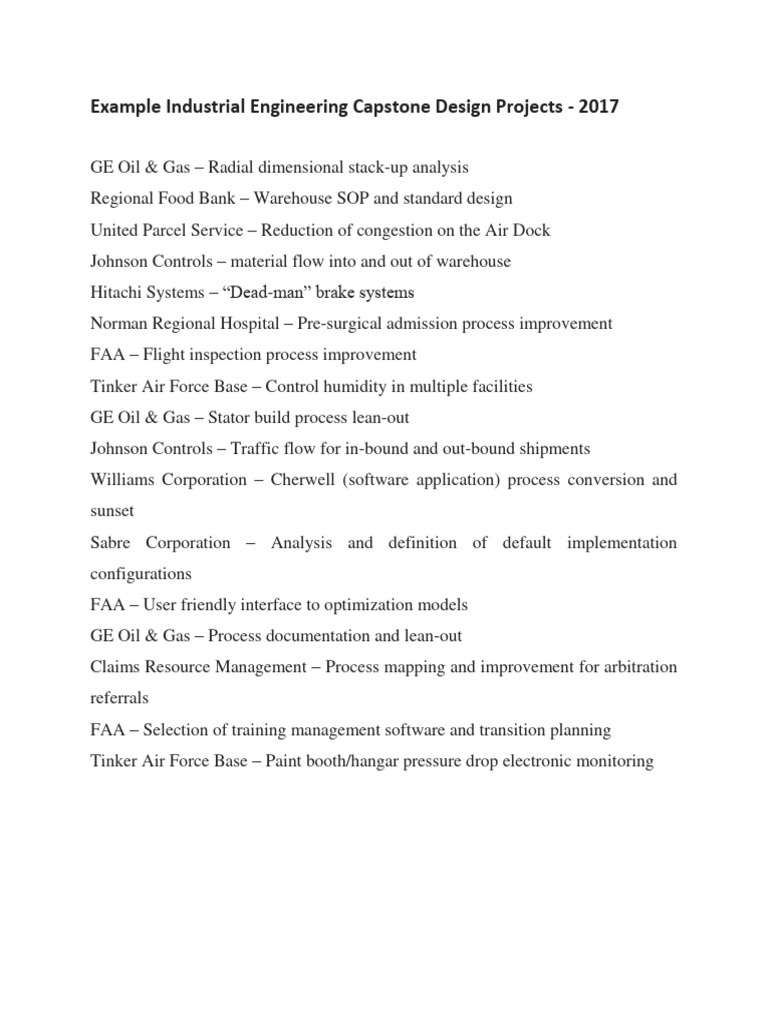 Example Industrial Engineering Capstone Design Projects | PDF