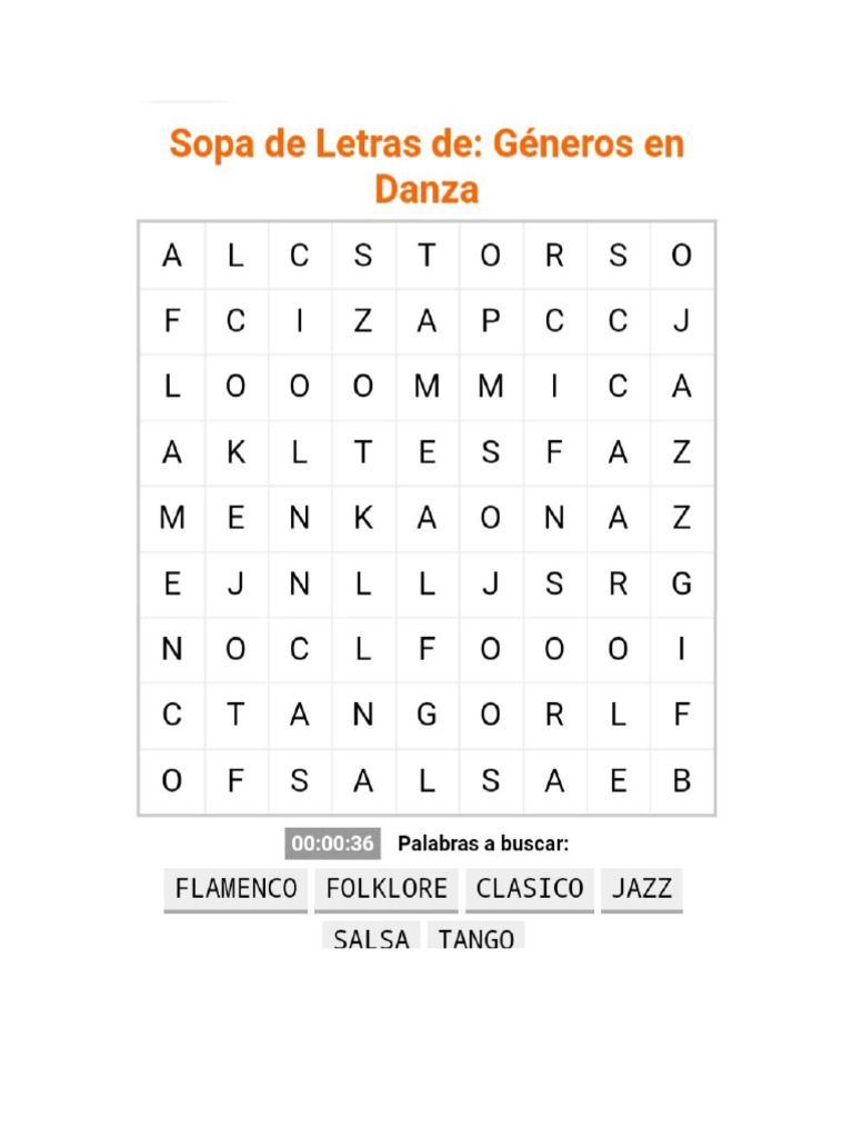 Sopa de Letras Danza | PDF