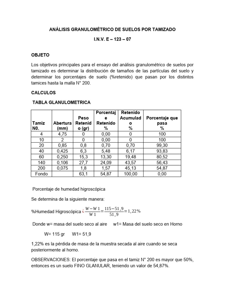 Análisis Granulométrico de Suelos Por Tamizado | PDF
