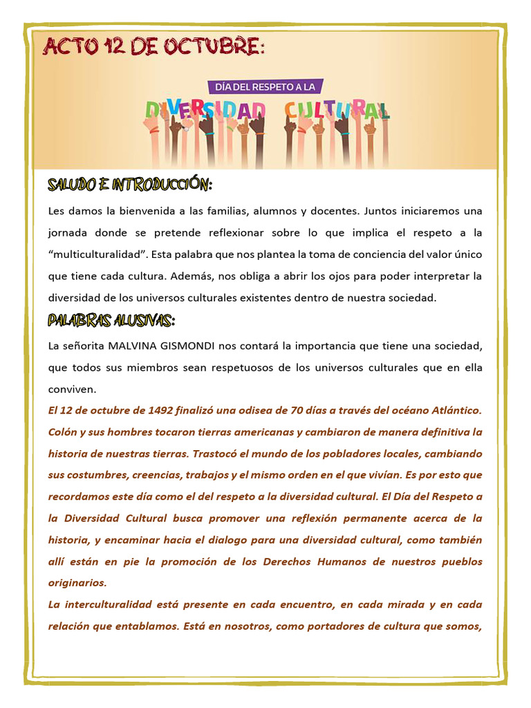 Acto 12 de Octubre | PDF | Sociedad