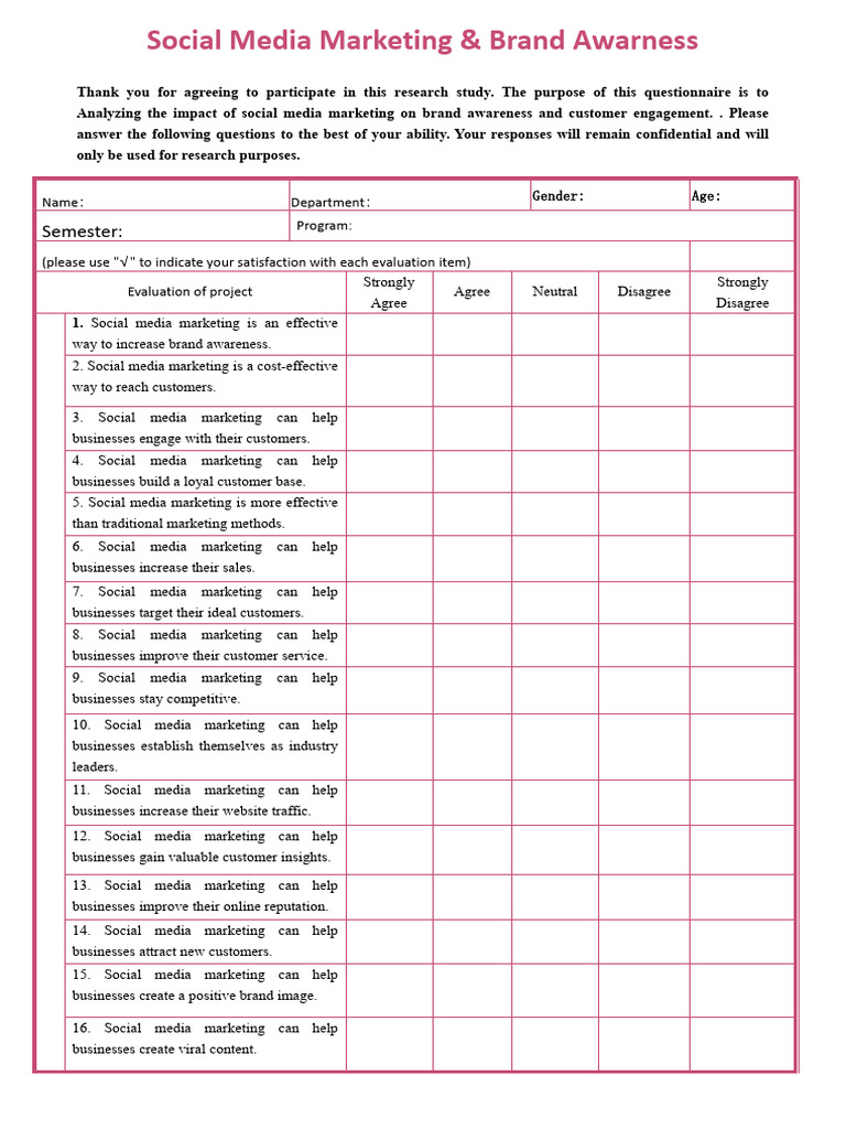 Social Media Marketing Questionaire | Download Free PDF | Social Media Marketing | Brand