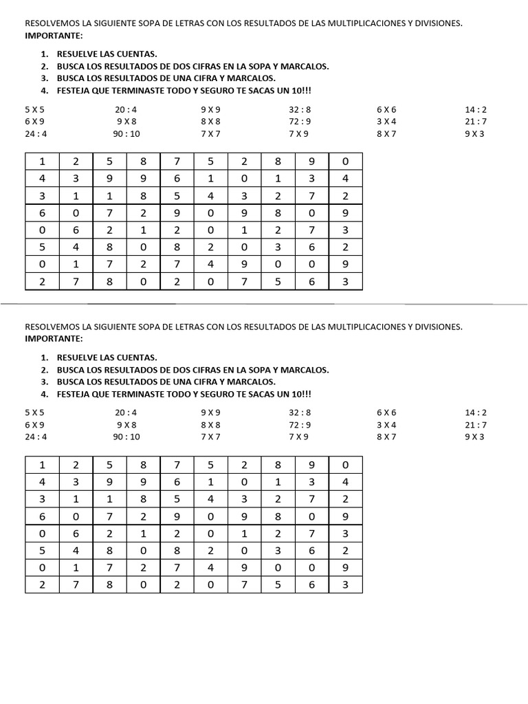 Sopa de Numeros | PDF