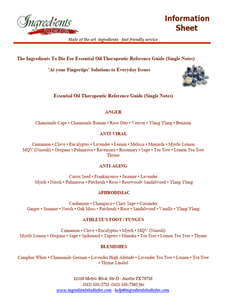 Essential Oil Therapeutic Reference Guide | PDF | Food Ingredients ...