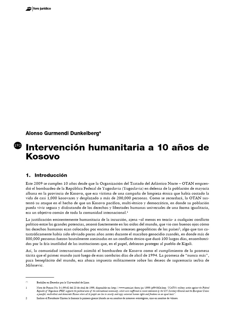 Intervención humanitaria a 10 años de Kosovo | PDF
