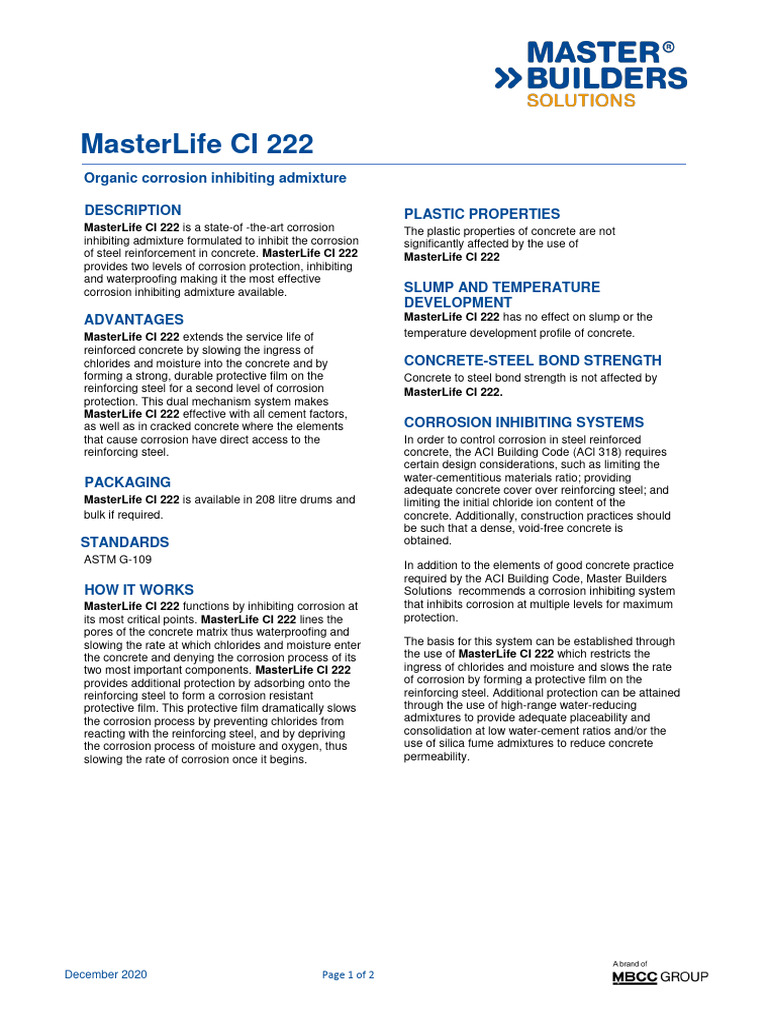 MasterLife CI 222 TDS-765531 | PDF