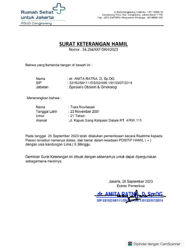 Surat Keterangan Hamil Rsud Cengkareng 1 | PDF