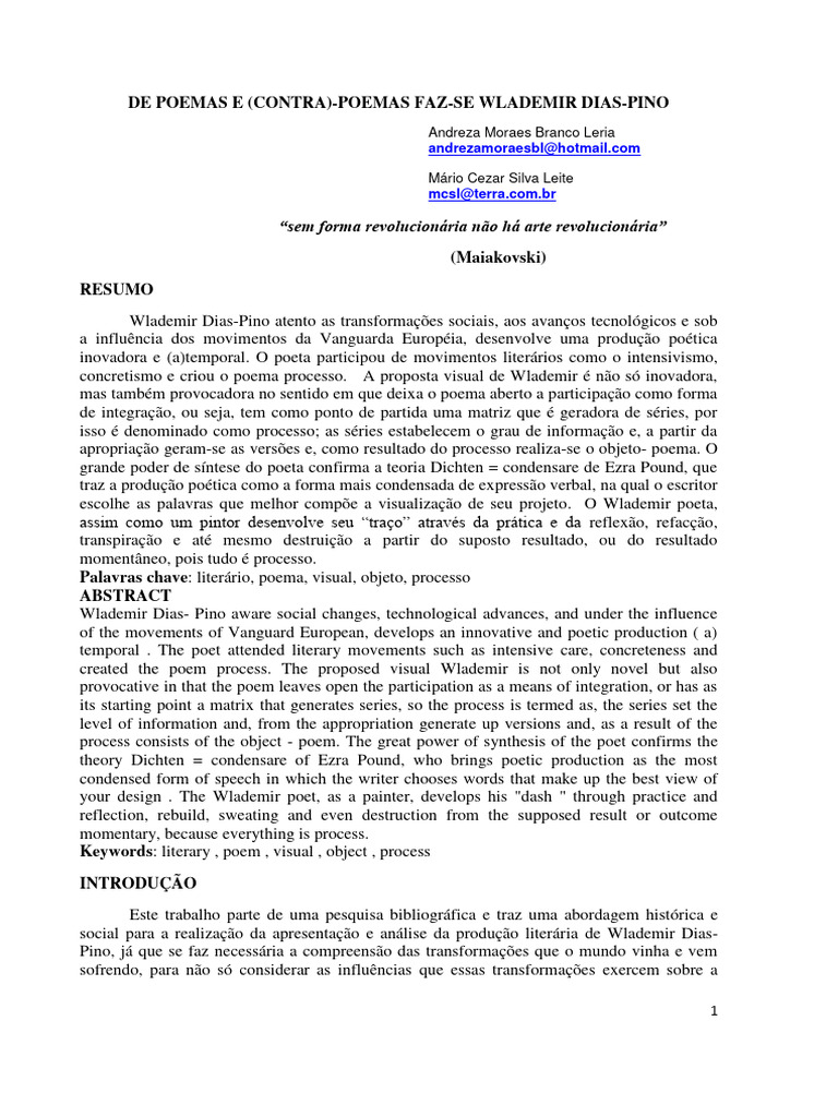Andreza Moraes Branco Leria, Mário Cezar Silva Leite - DE POEMAS E ...