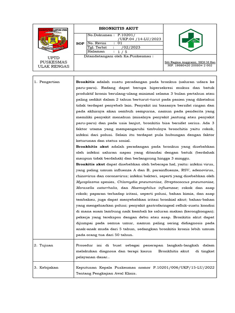 Bronkitis Akut Sop 2023 | PDF
