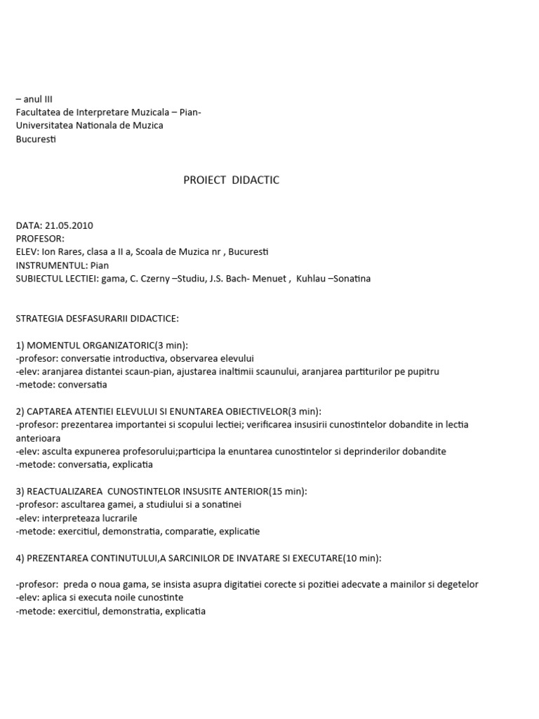 Proiect Didactic | PDF