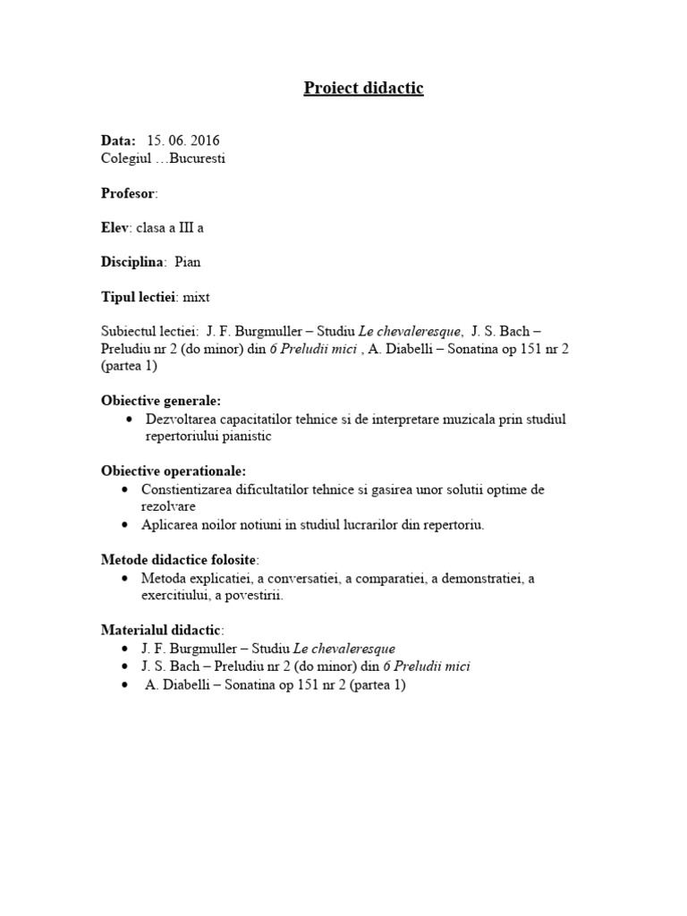 Proiect Didactic - TITULARIZARE 2016 | PDF