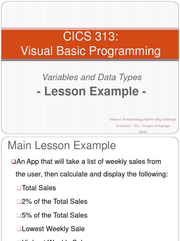 Lesson Example Variables and Data Types | PDF | Java (Programming ...