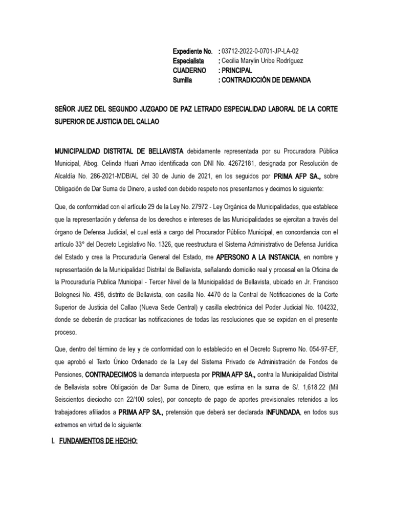 MODELO Exp. 3712-2022 - PRIMA AFP | PDF | Derecho
