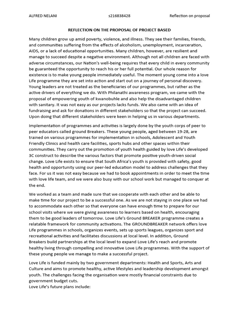 Reflection On The Proposal of Project Based | PDF
