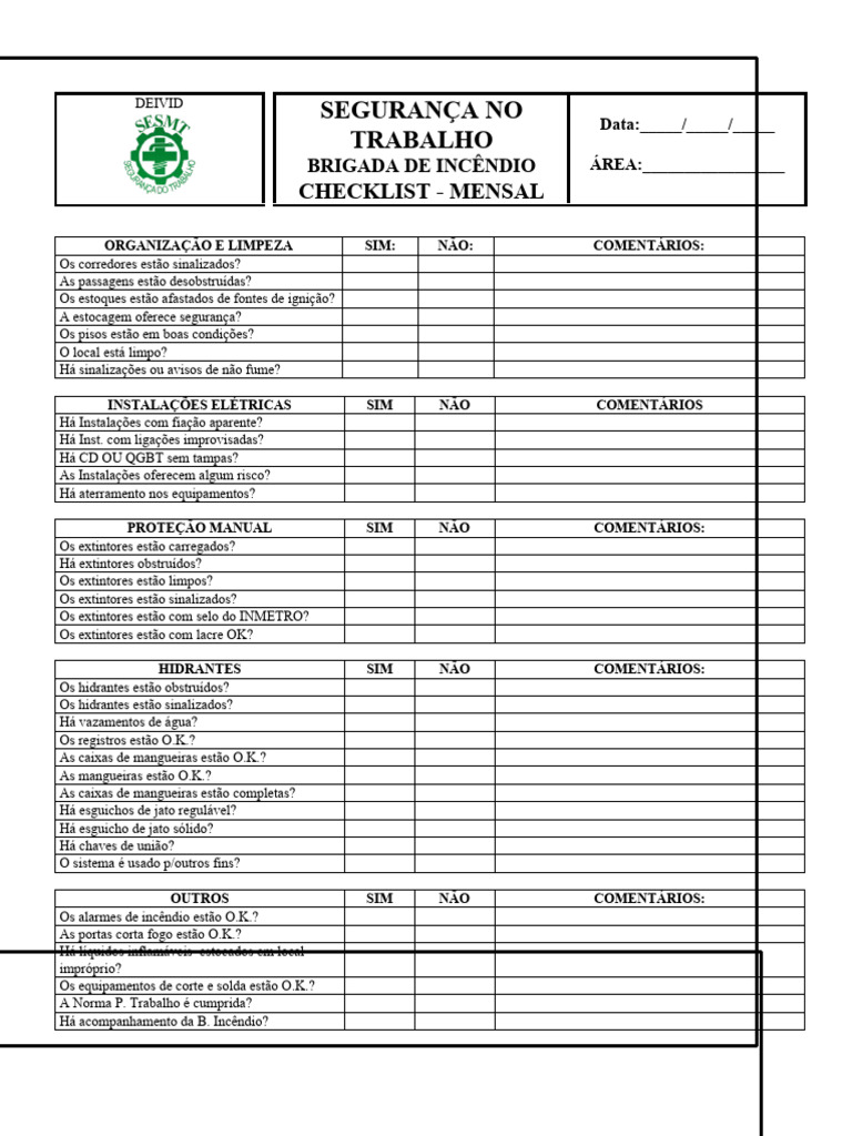 Check List Brigada Incendio | PDF