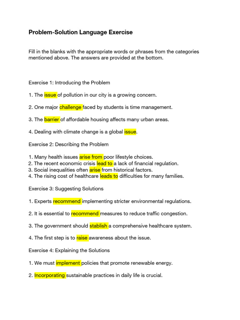 Vocab Problem-Solution Exercise | PDF