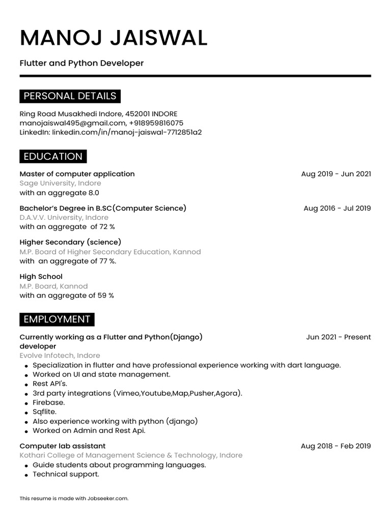 Flutter & Python Developer Resume | PDF | Computers
