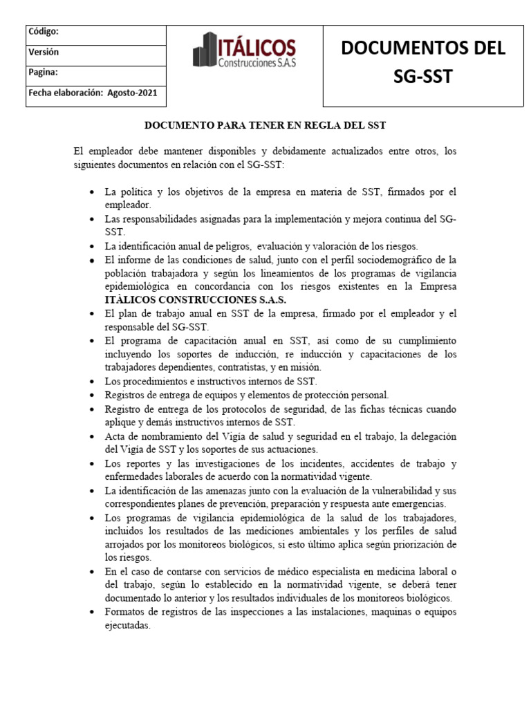 Documentos Del SG-SST | PDF | Business