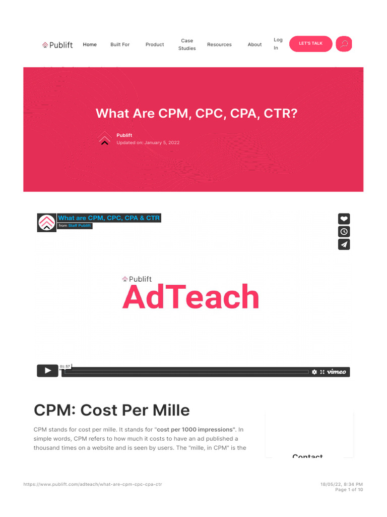 What Are CPC, CPM, CPA & CTR ? - Publift 1 | PDF | Online Advertising ...