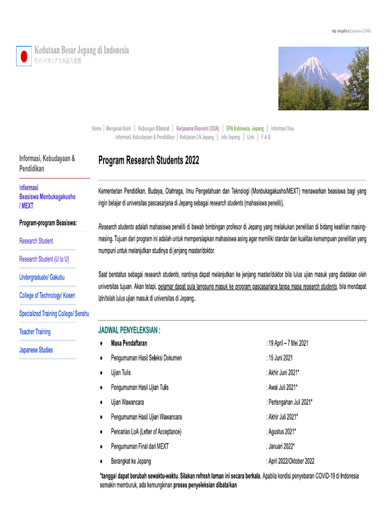 00informasi Beasiswa Monbukagakusho - MEXT | PDF