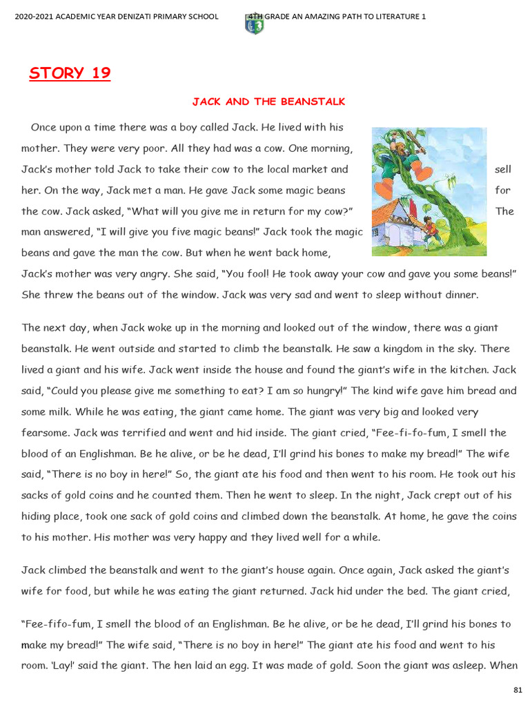 Jack and the Beanstalk Summary | PDF | Jack And The Beanstalk