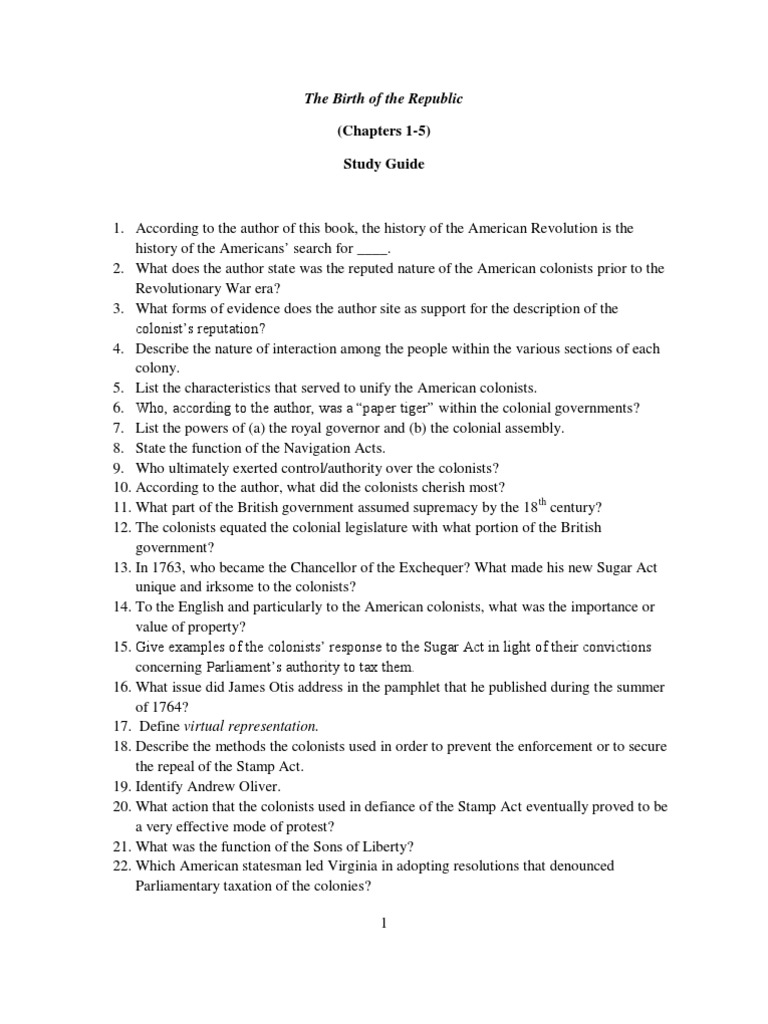The Birth of The Republic Study Guide I | PDF | Colonial United States ...