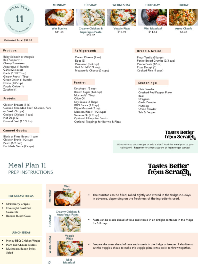 Meal Plan 11 - Tastes Better From Scratch | PDF | Burrito | Pasta