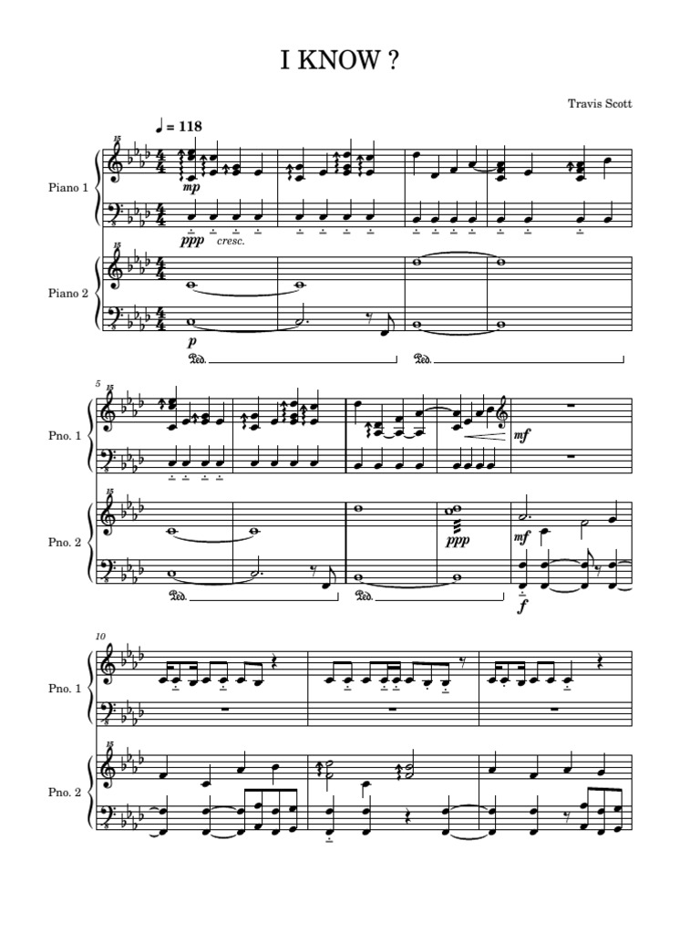 I KNOW Travis Scott Piano Duo | PDF