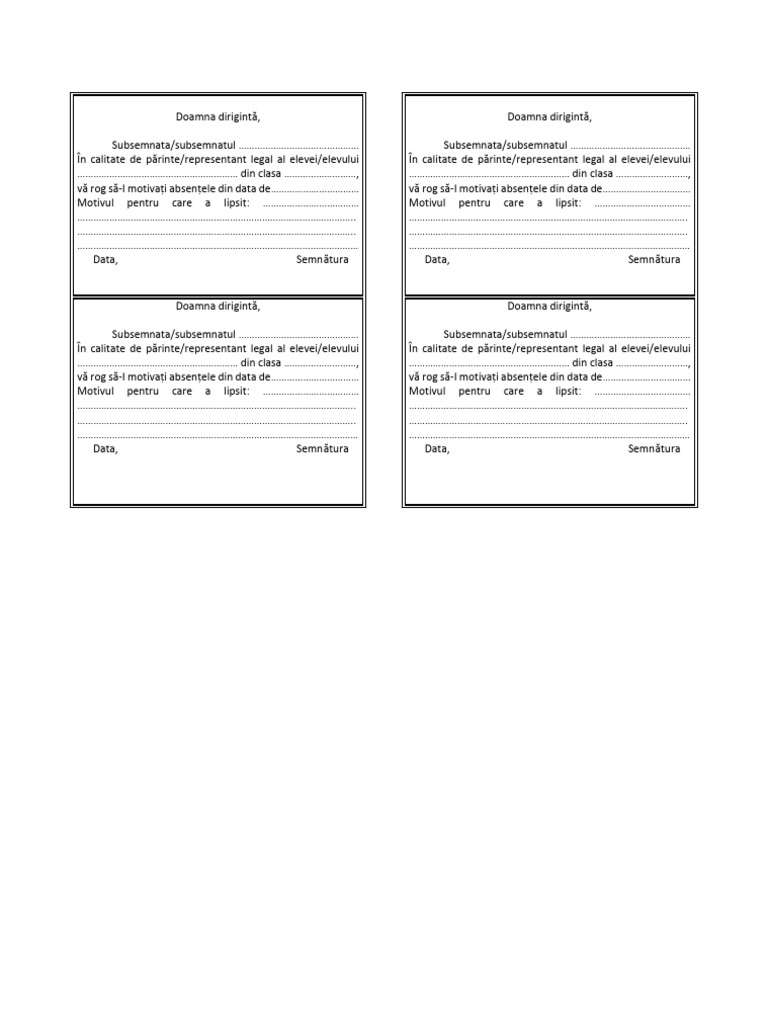 Cerere scutire absente gimnaziu | PDF
